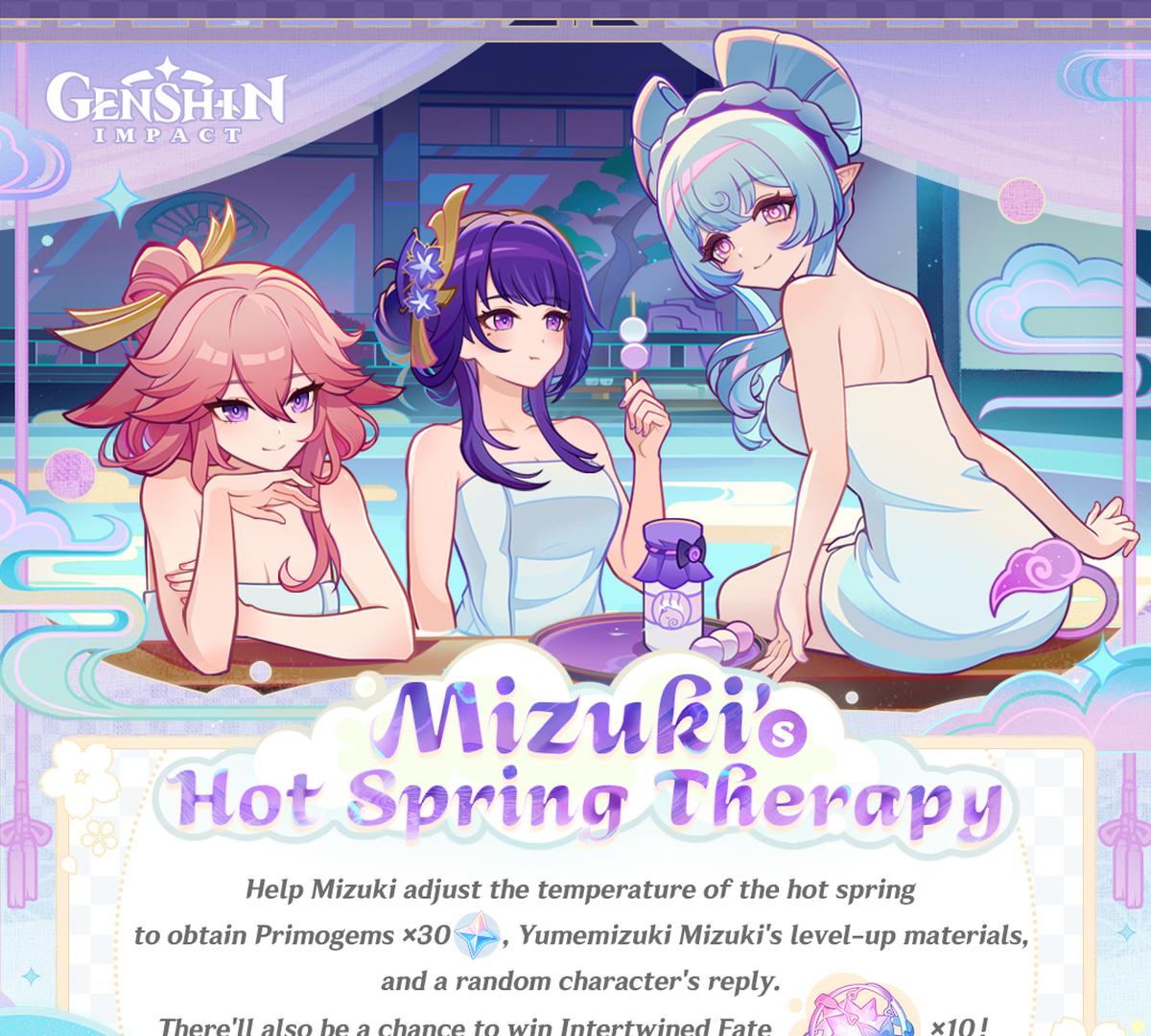 Mizuki’s Hot Spring Therapy: A Relaxing Event for Genshin Impact Fans | Happy Gamer